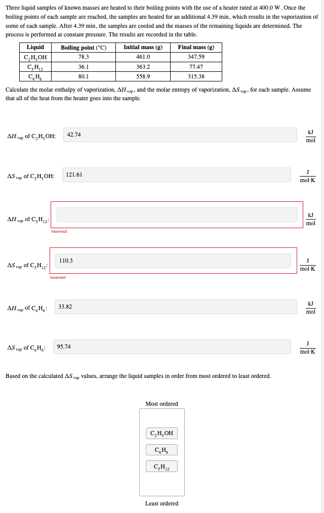 Solved Three liquid samples of known masses are heated to | Chegg.com