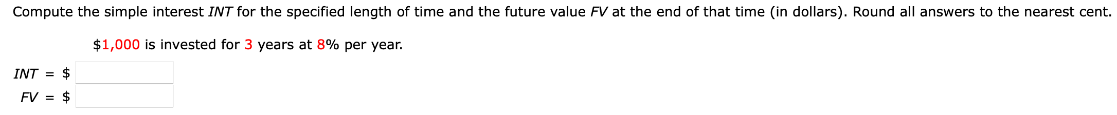 Solved Compute the simple interest INT for the specified | Chegg.com