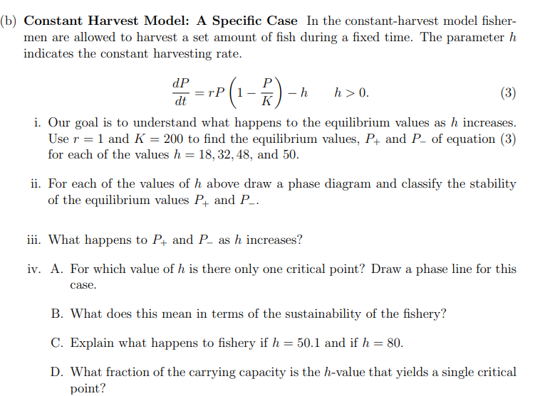 Solved Constant Harvest Model: A Specific Case In the | Chegg.com