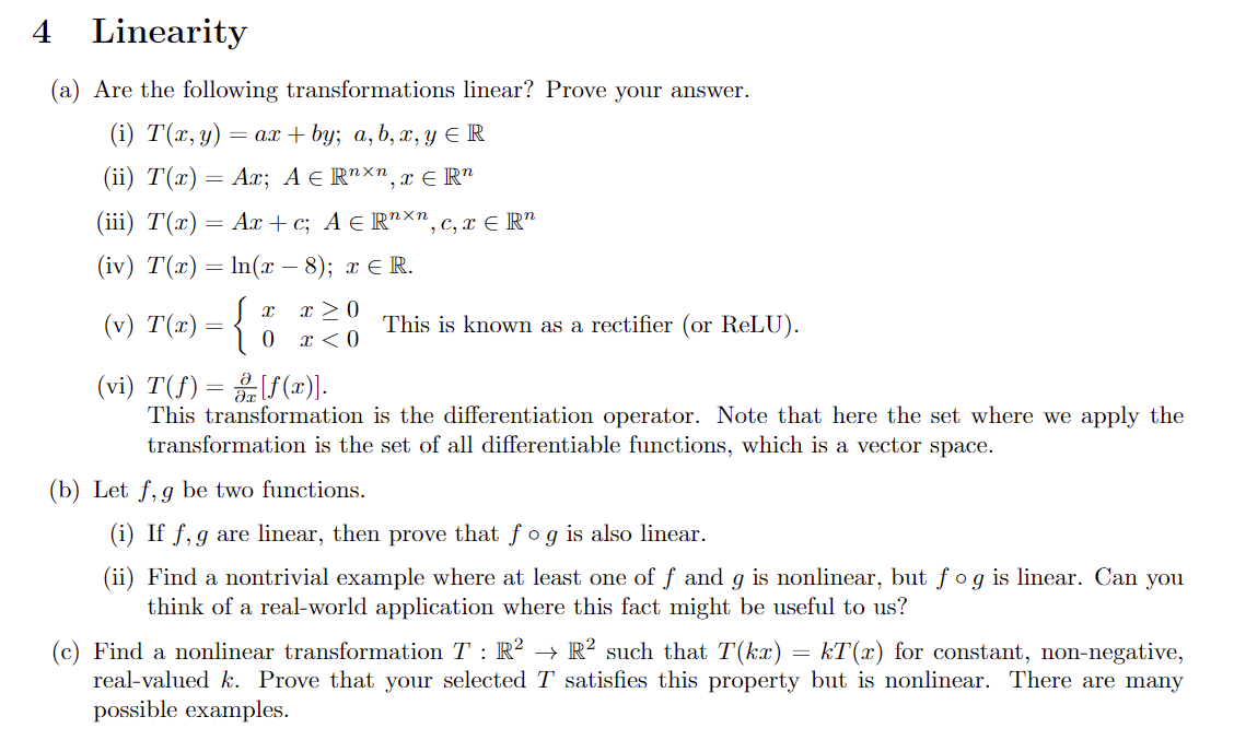 Solved (a) Are the following transformations linear? Prove | Chegg.com