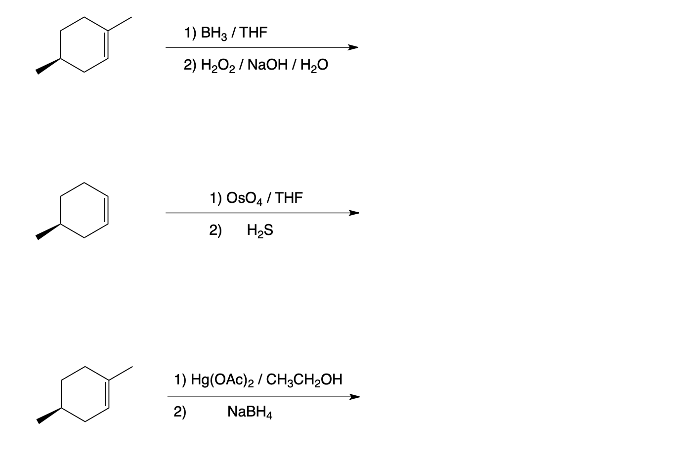 Solved 1) BH3/THF 2) H2O2/NaOH/H2O 1) OsO4/THF 2) H2 S | Chegg.com