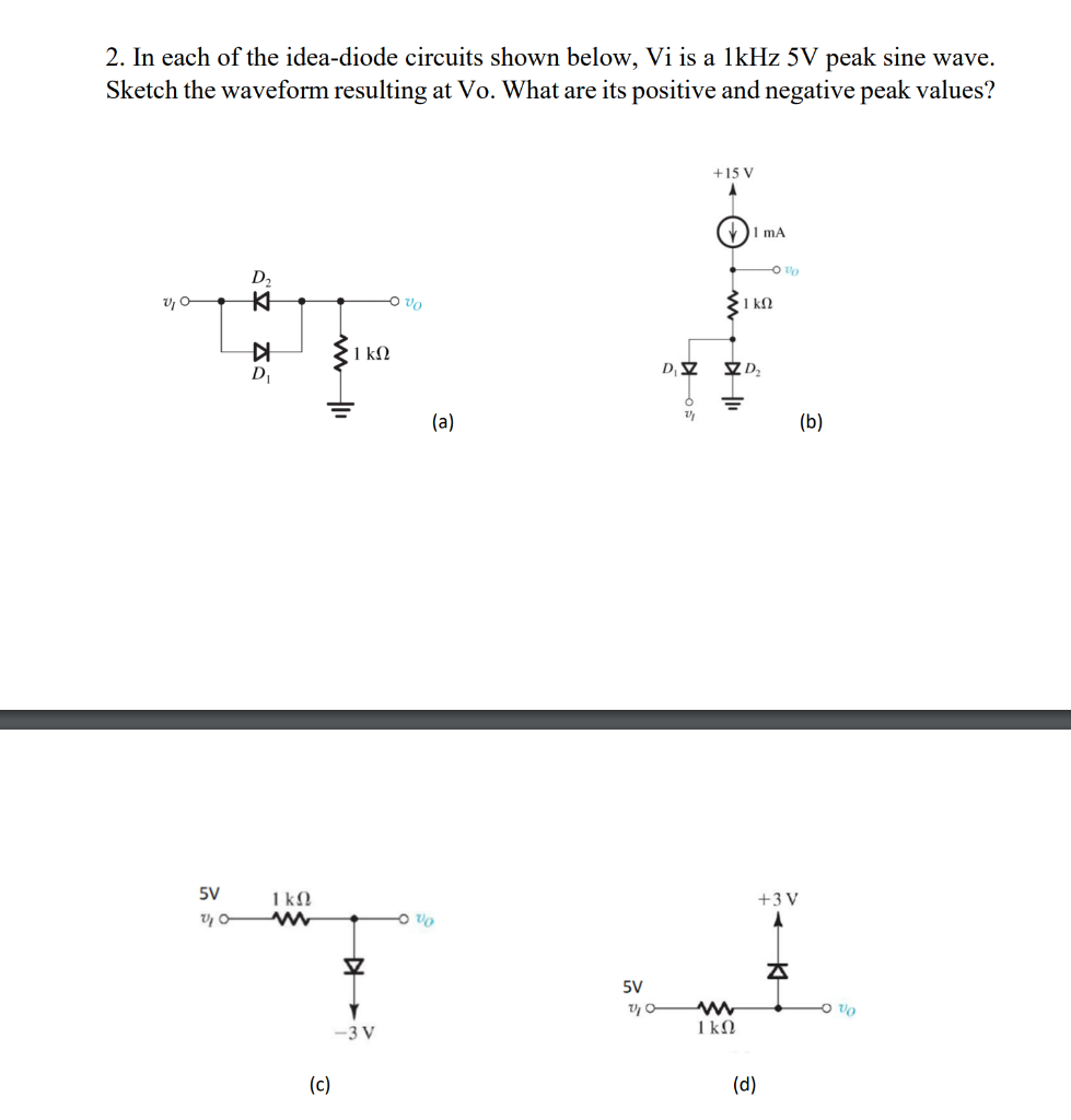 Solved 2. In each of the idea-diode circuits shown below, Vi | Chegg.com