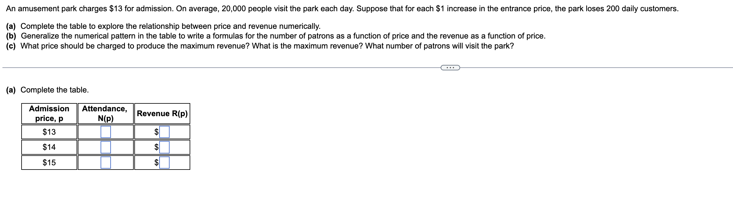 Solved An amusement park charges $13 for admission. On | Chegg.com