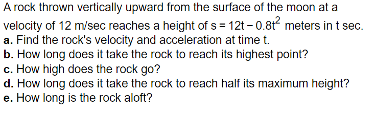 Solved A rock thrown vertically upward from the surface of | Chegg.com