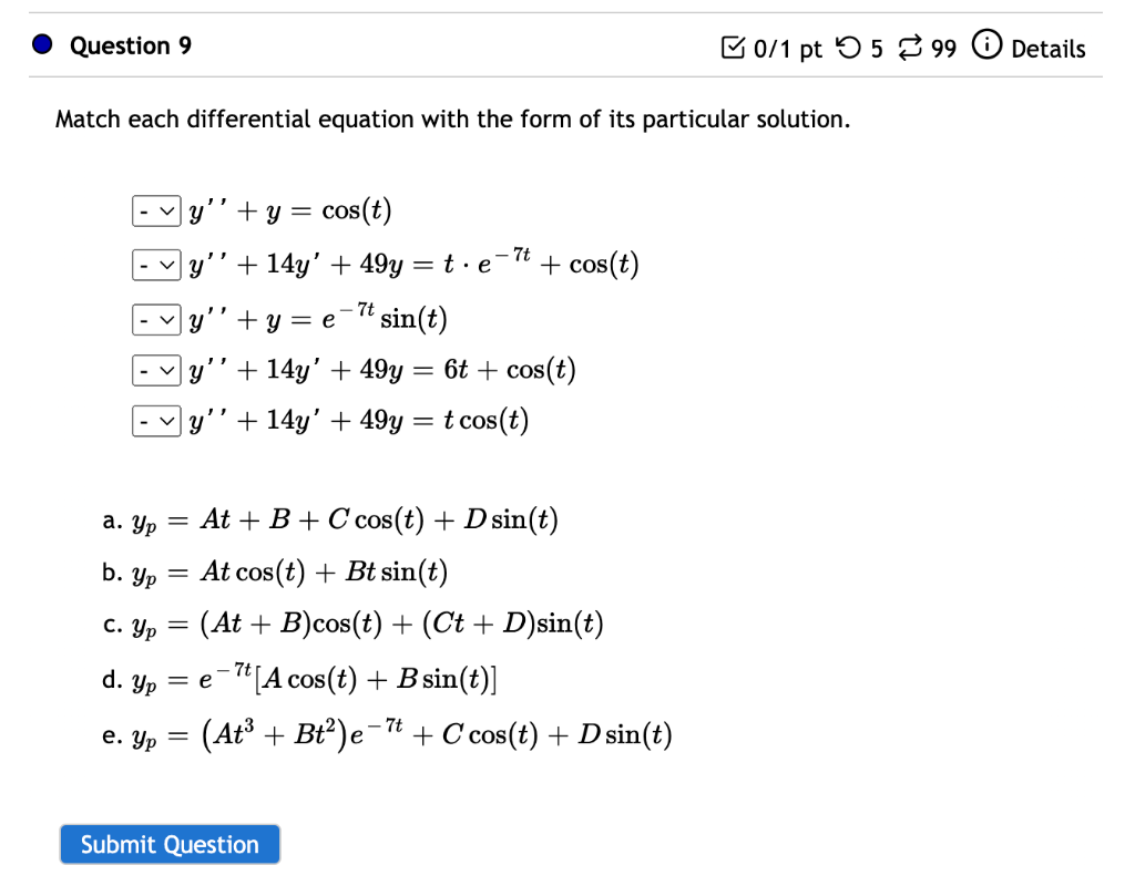 Solved Question 9 Match each differential equation with the | Chegg.com