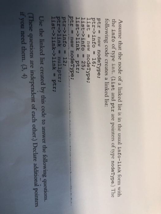 Solved Assume that the node of a linked list is in the usual | Chegg.com