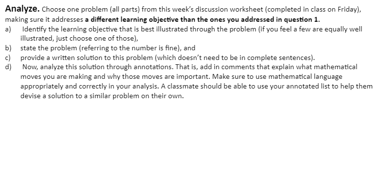 Analyze. Choose one problem (all parts) from this | Chegg.com