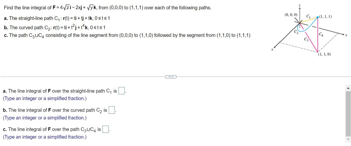 Solved Find the line integral of F=4zi−2xj+yk, from (0,0,0) | Chegg.com