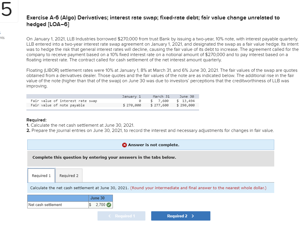 Solved Exercise A-6 (Algo) Derivatives; interest rate swap; | Chegg.com