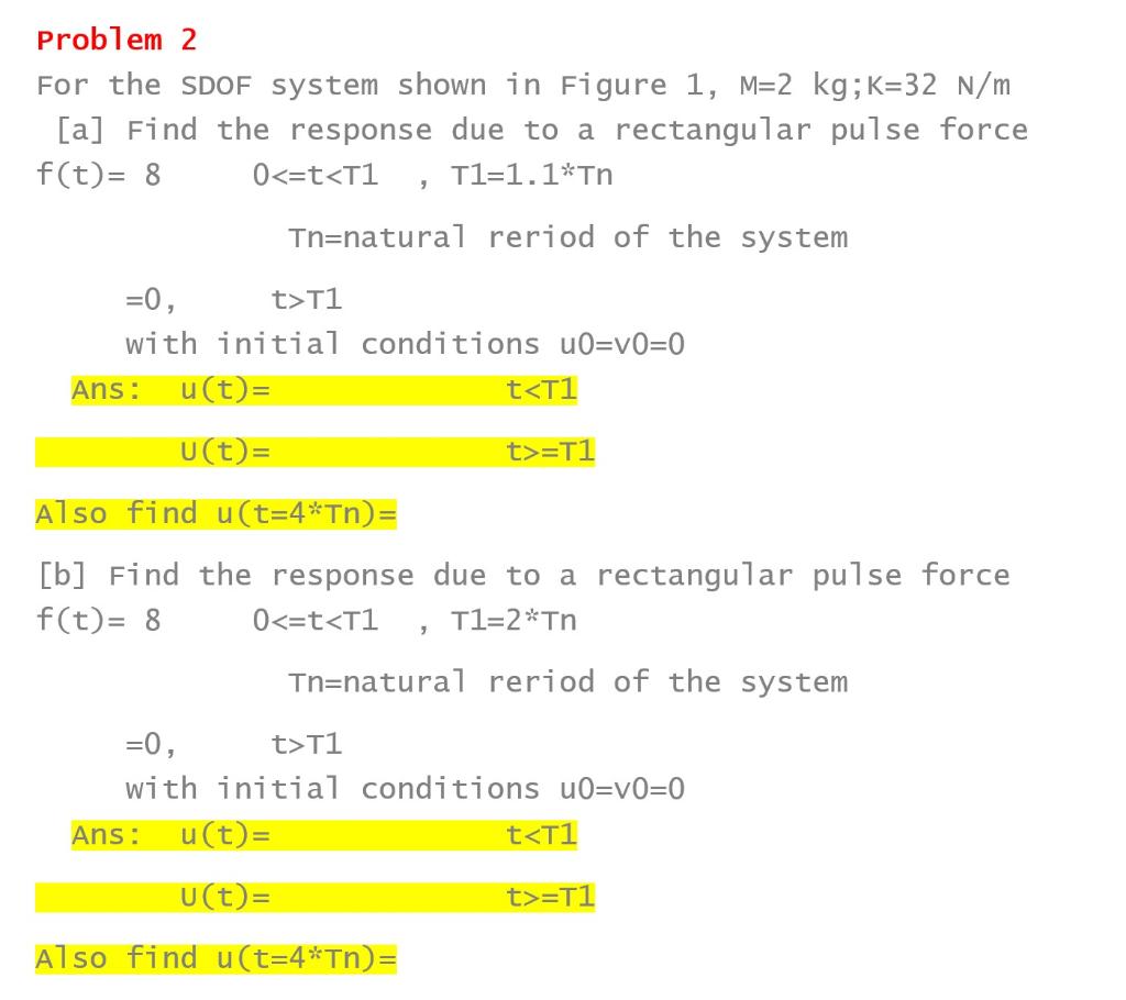 Solved M1 and K1 value shown in picture below, M1 = 2kg; K1 | Chegg.com