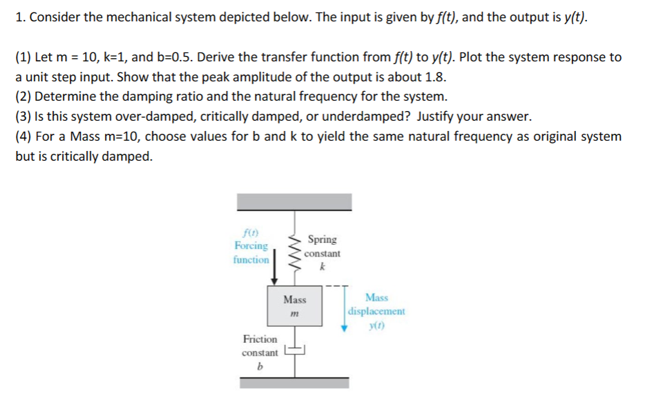 Solved 1. Consider the mechanical system depicted below. The | Chegg.com