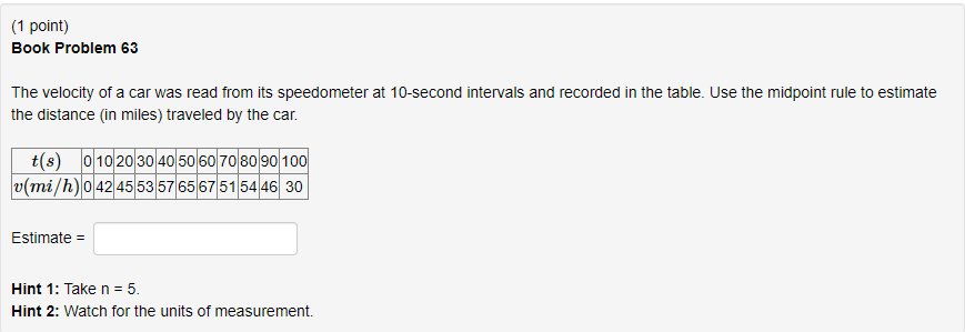 Solved Book Problem 63 The velocity of a car was read from | Chegg.com