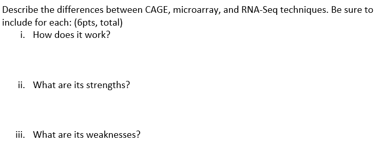 Solved Describe the differences between CAGE, microarray, | Chegg.com