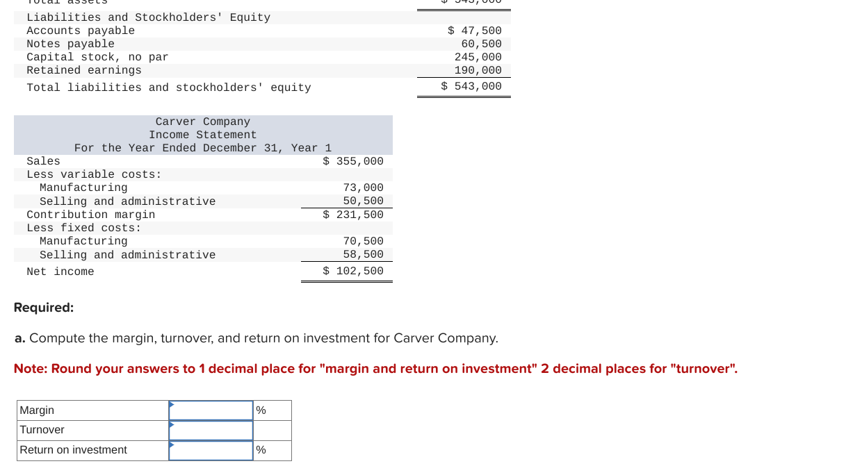 Solved Carver Company's balance sheet and income statement | Chegg.com