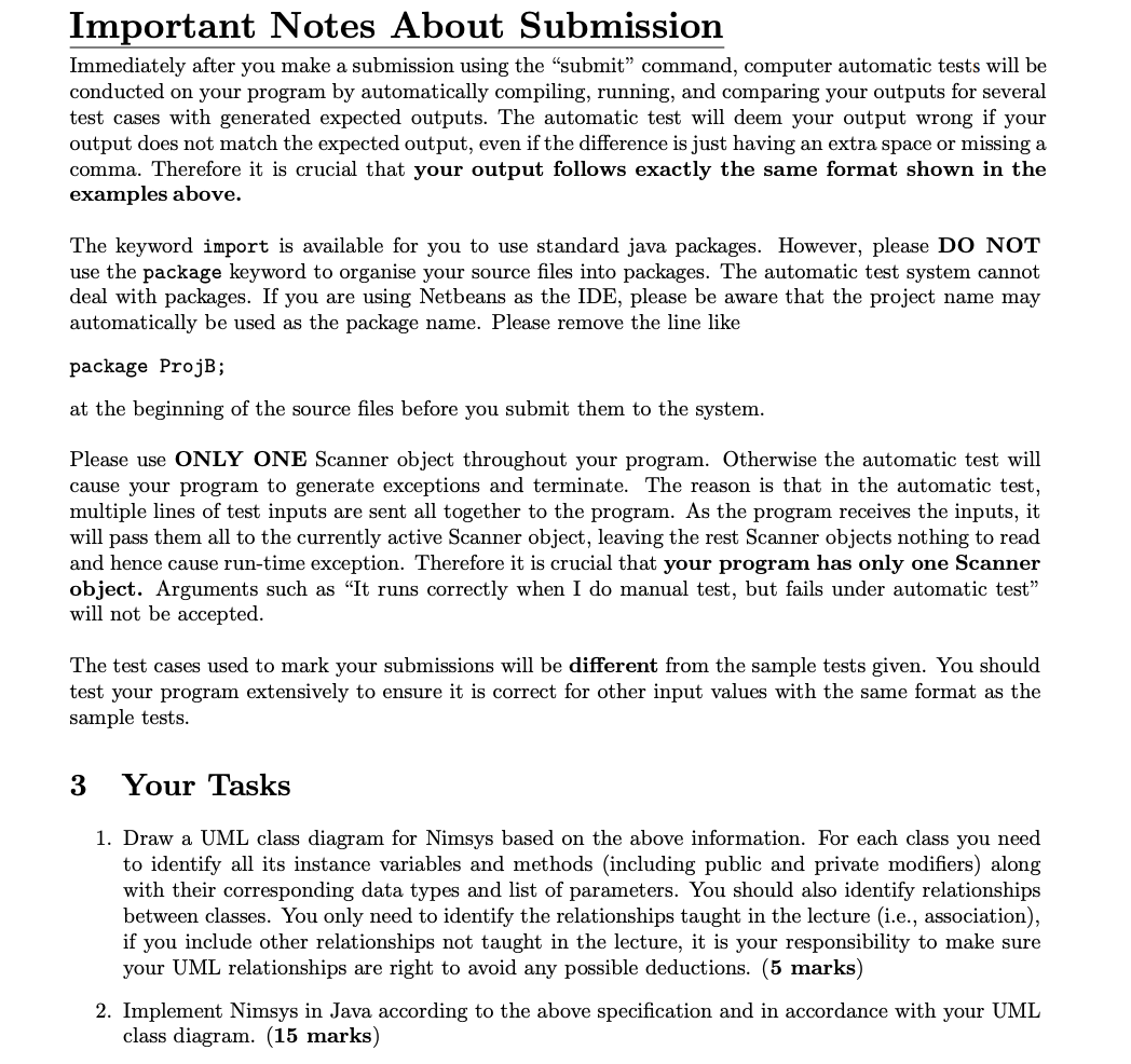 Solved The task is to create a Nim game using JAVA | Chegg.com