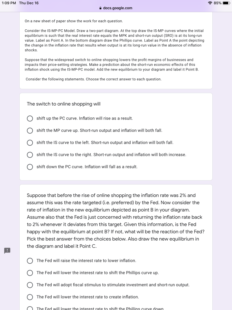 Solved 1:09 PM Thu Dec 16 85% .docs.google.com On a new | Chegg.com