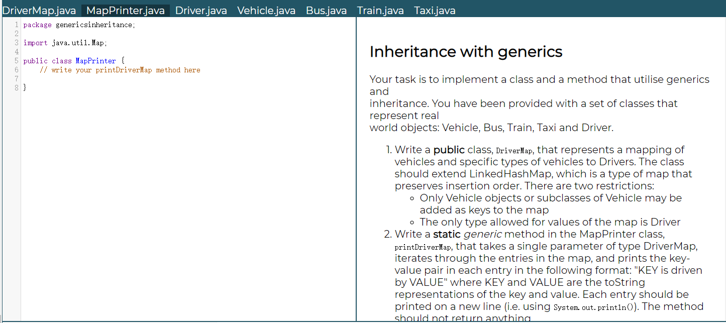 Solved Inheritance with generics Your task is to implement | Chegg.com