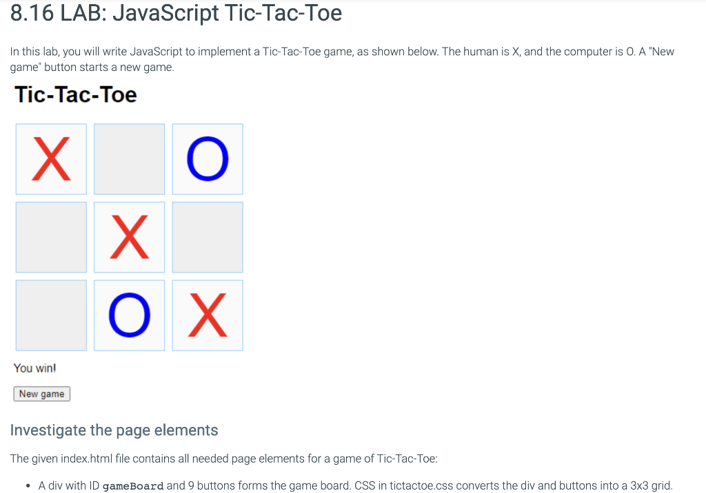 Solved 8.16 LAB: JavaScript Tic-Tac-Toe In this lab, you | Chegg.com