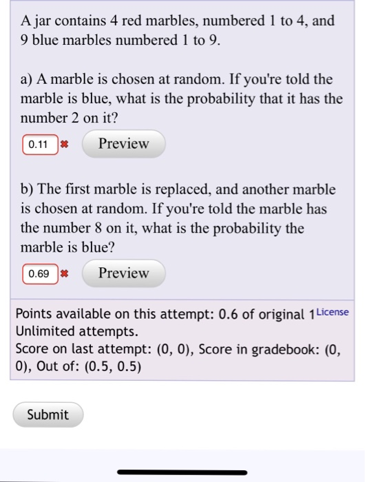 Solved A jar contains 4 red marbles, numbered 1 to 4, and 9 | Chegg.com