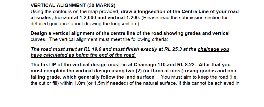 VERTICAL ALIGNMENT (30 MARKS) Using the contours on | Chegg.com