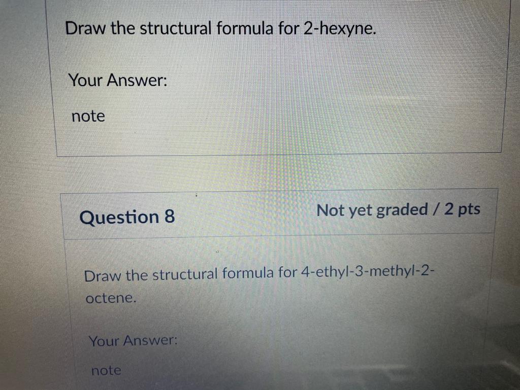 Solved Draw the structural formula for 2-hexyne. Your | Chegg.com