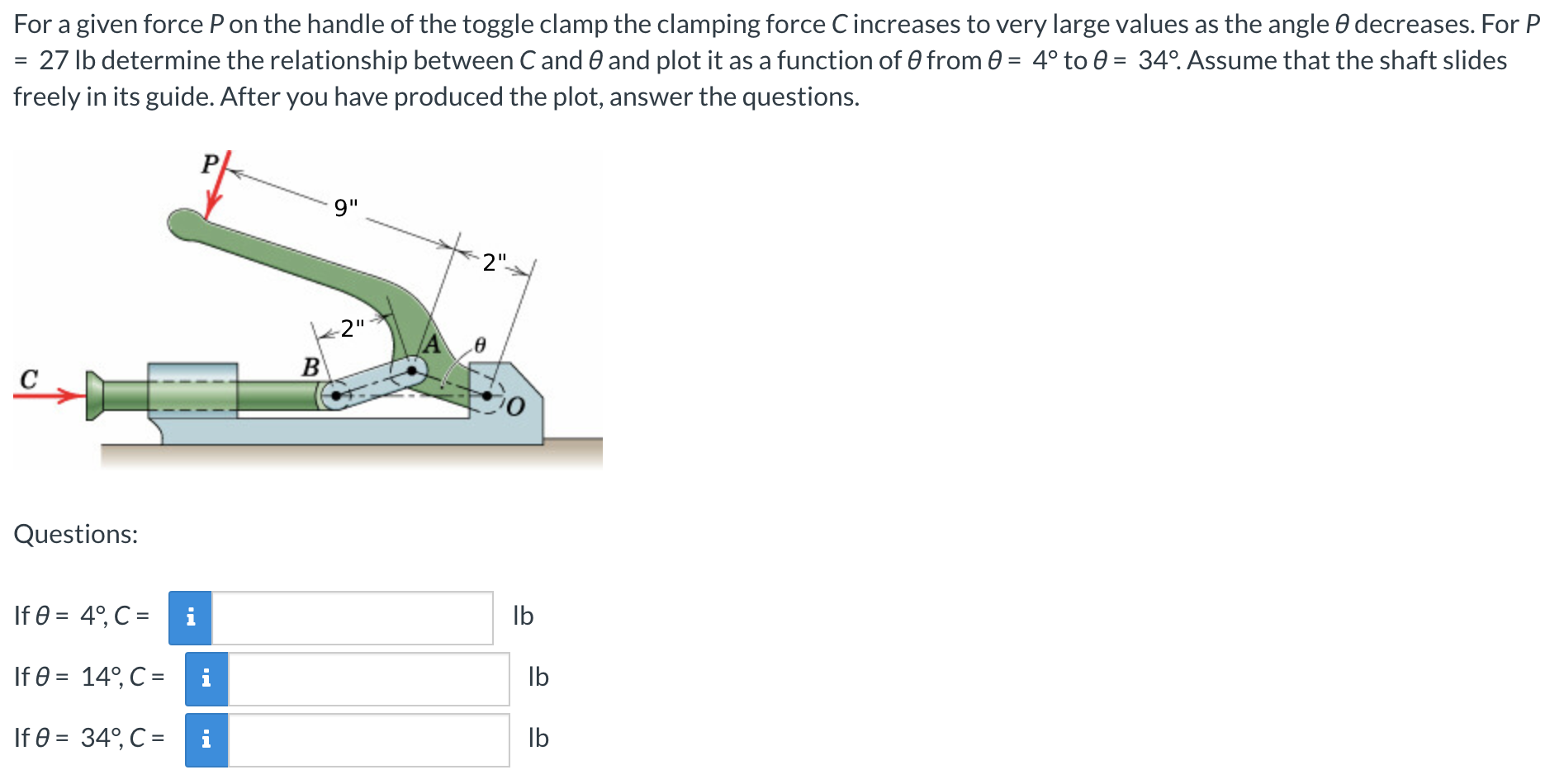 Solved For a given force Pon the handle of the toggle clamp | Chegg.com