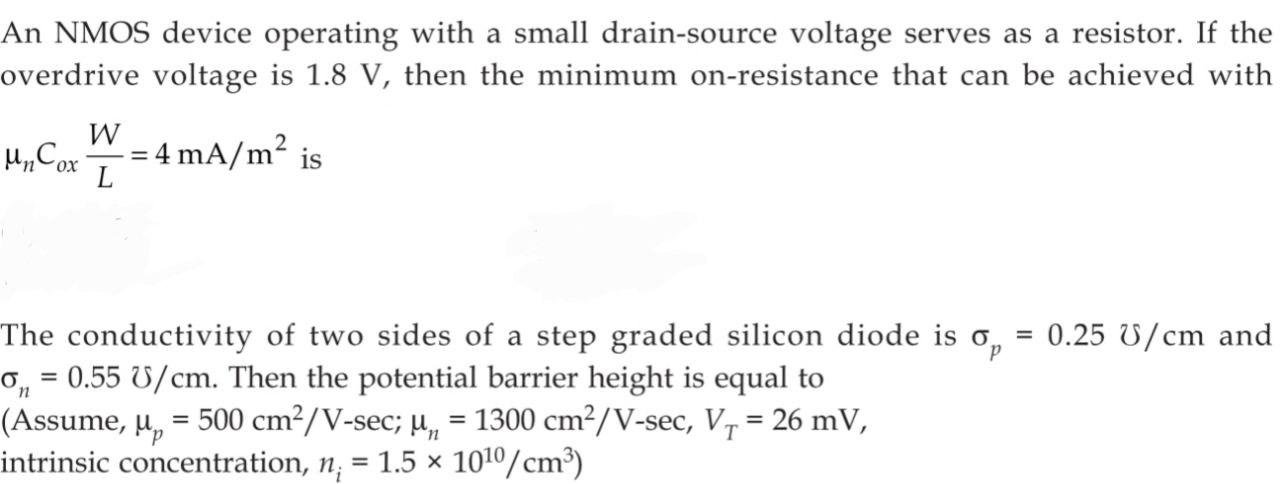 Solved a An NMOS device operating with a small drain-source | Chegg.com