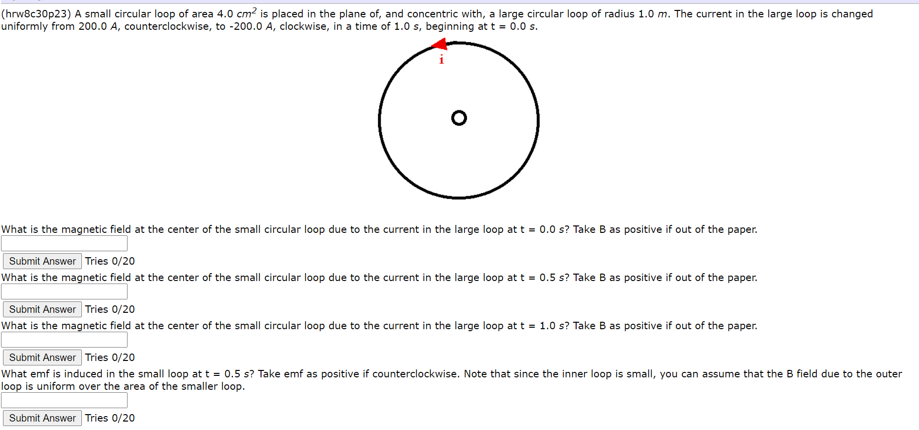 Solved (hrw8c30p23) A small circular loop of area 4.0 cm2 is | Chegg.com