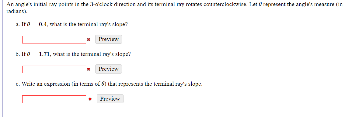 Solved An angle's initial ray points in the 3 -o'clock | Chegg.com