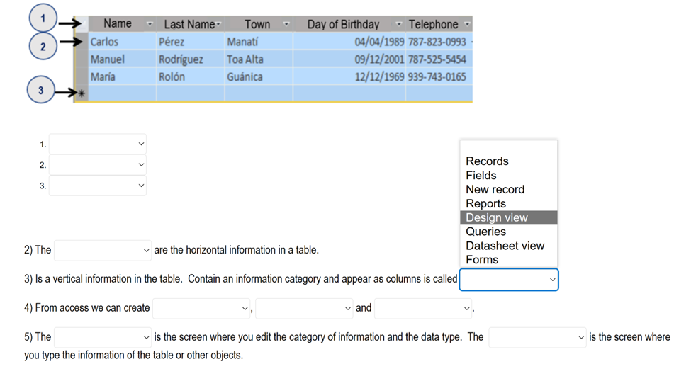Solved 1. 2. 3. 2) The are the horizontal information in a | Chegg.com