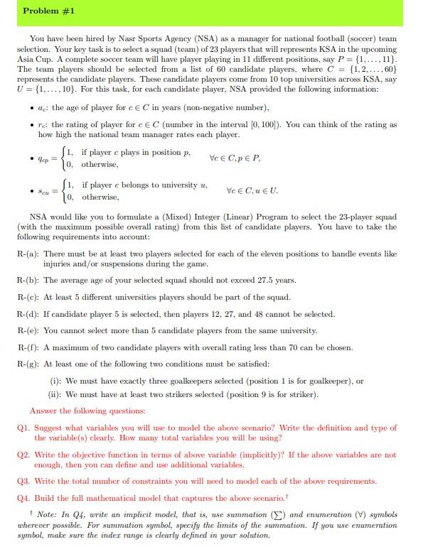 Solved selection. Your key task is to select a squad (team) | Chegg.com