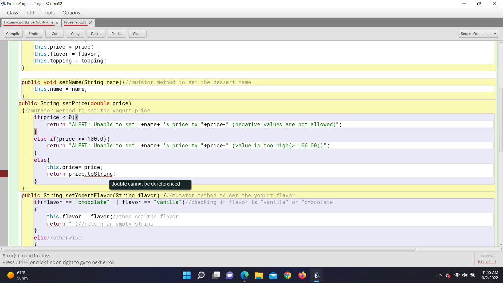 Solved I am having these two errors with this code and would | Chegg.com