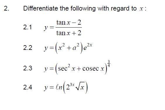 Solved 2. Differentiate the following with regard to r tanx | Chegg.com