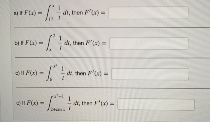 Solved / | -dt, then F'(x) = 17 a) If F(x) = -dt, then F,(x) | Chegg.com