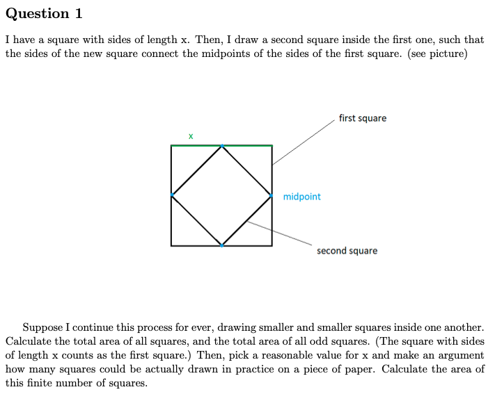 Solved I have a square with sides of length x. Then, I draw | Chegg.com