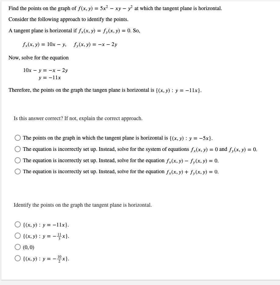 Solved Find the points on the graph of f(x,y)=5x2-xy-y2 ﻿at | Chegg.com