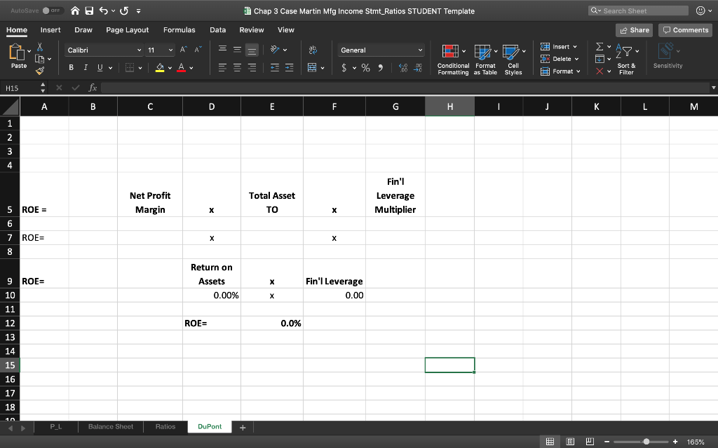 Chap 3 Case Martin Mfg Income Stmt_Ratios STUDENT | Chegg.com
