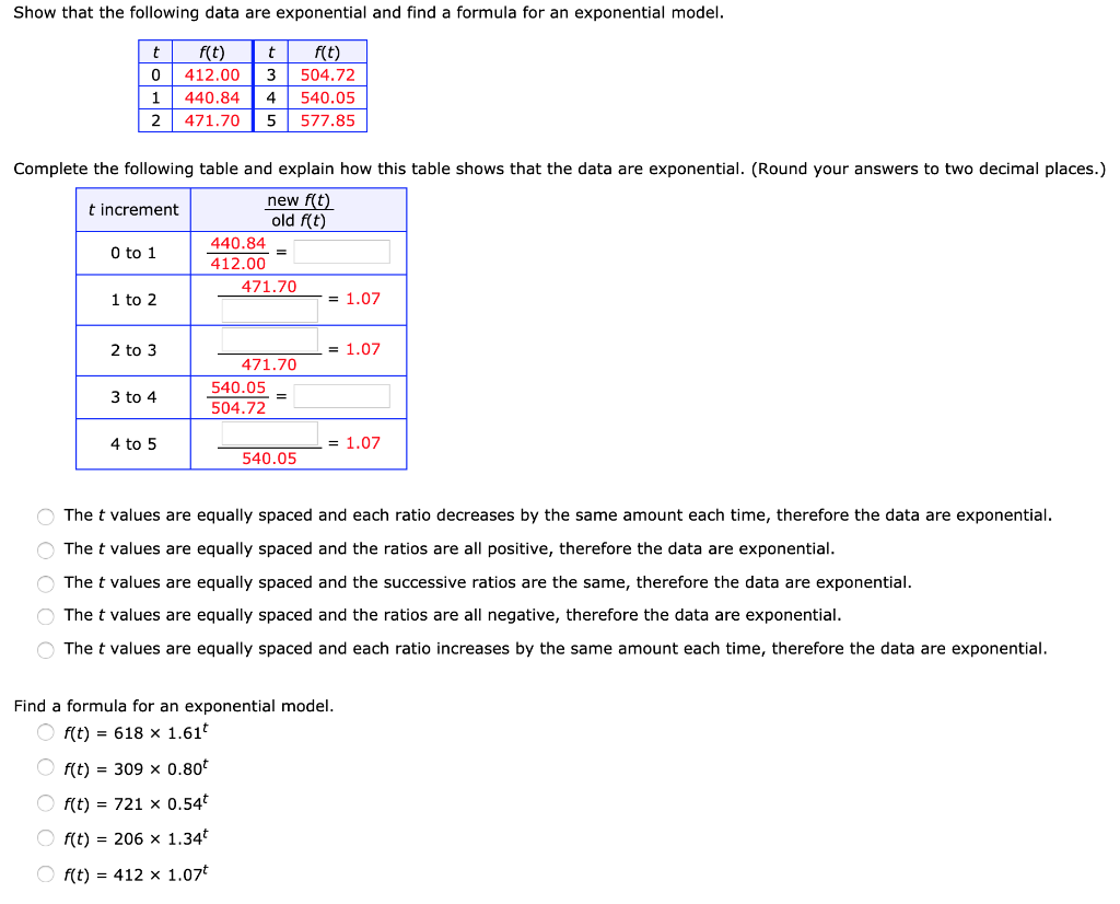 Solved Show that the following data are exponential and find | Chegg.com