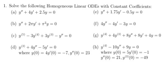 Solved Solve the following Homogeneous Linear ODEs with | Chegg.com