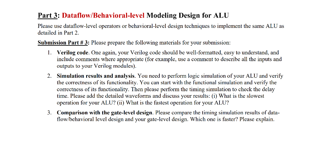 Part 3: Dataflow/Behavioral-level Modeling Design for | Chegg.com