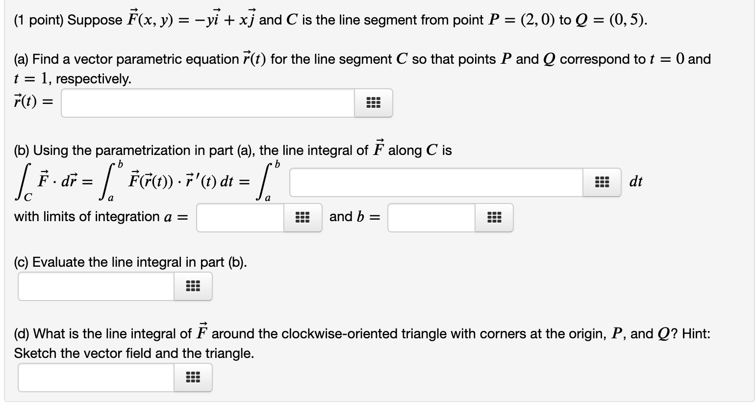 Solved (1 point) Suppose F(x, y) = – yi + xj and C is the | Chegg.com