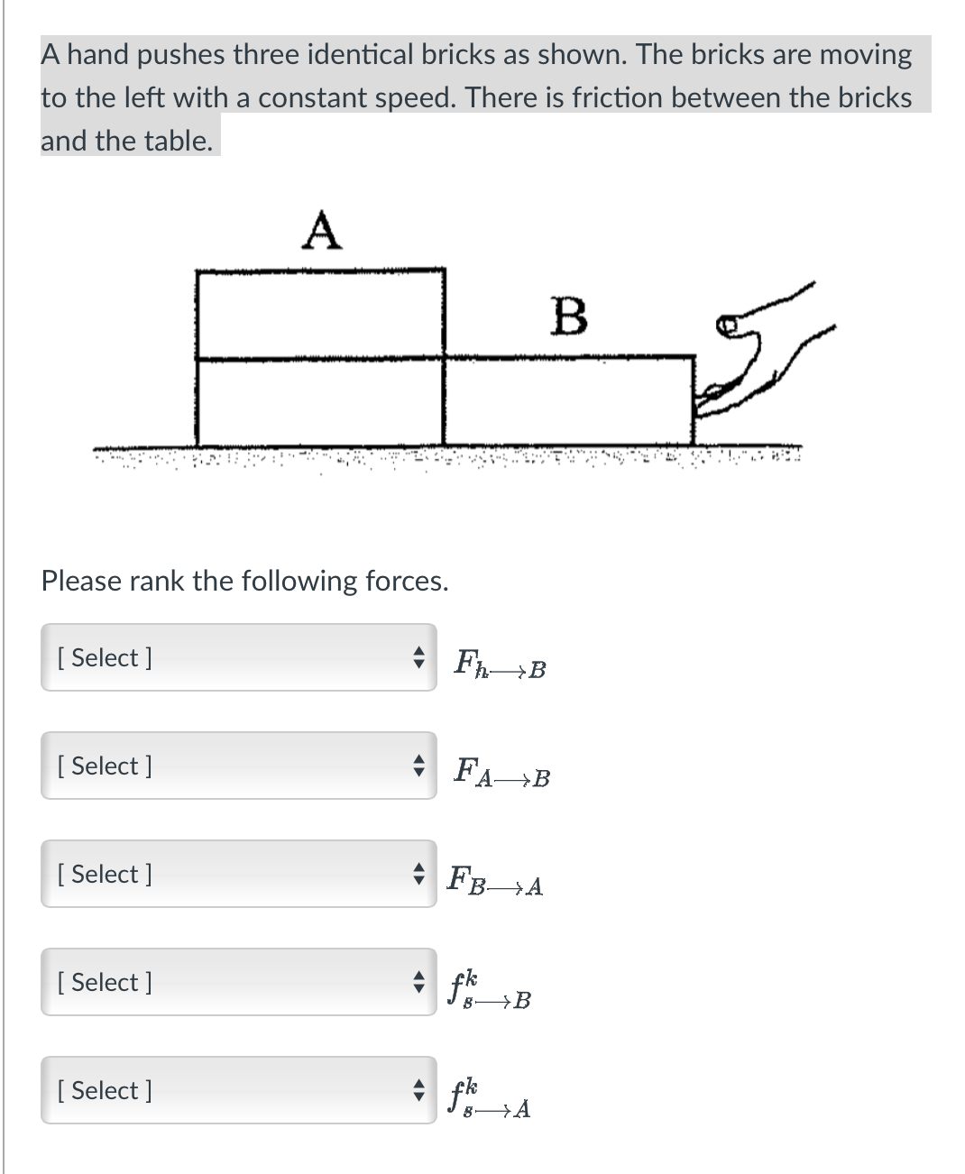 Solved A hand pushes three identical bricks as shown. The | Chegg.com