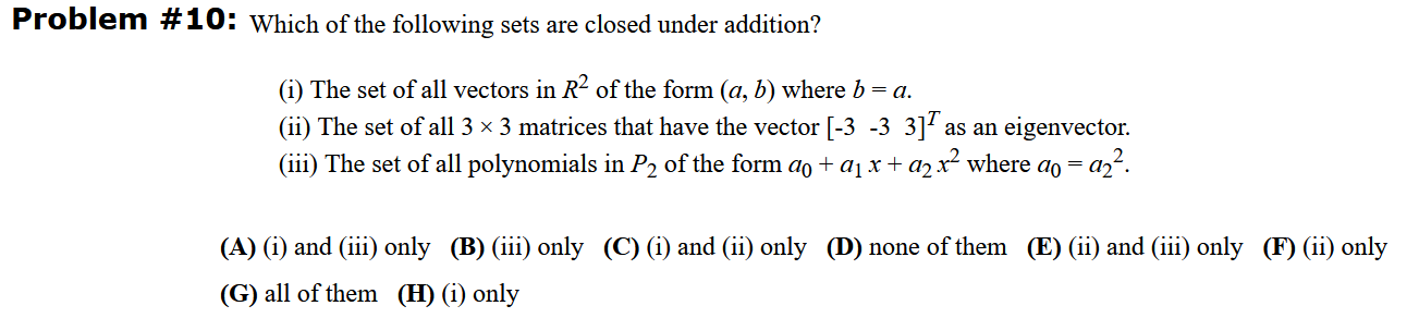 Solved Problem #10: Which of the following sets are closed | Chegg.com