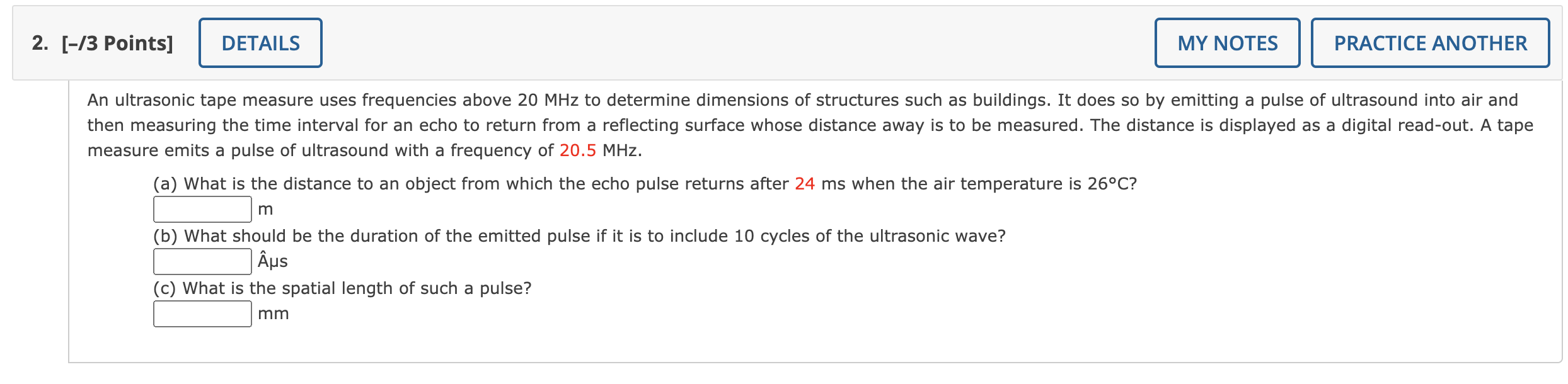 Solved An ultrasonic tape measure uses frequencies above | Chegg.com