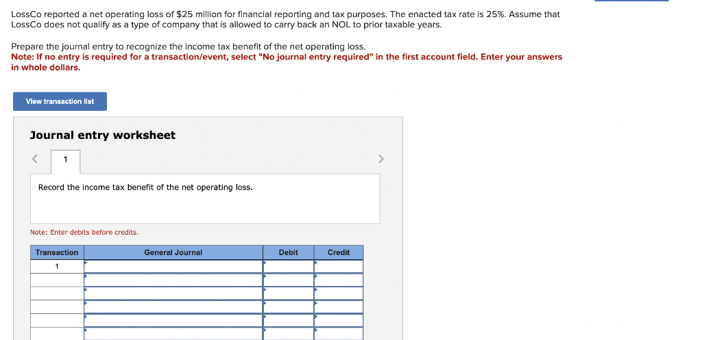 Solved LossCo reported a net operating loss of $25 million | Chegg.com