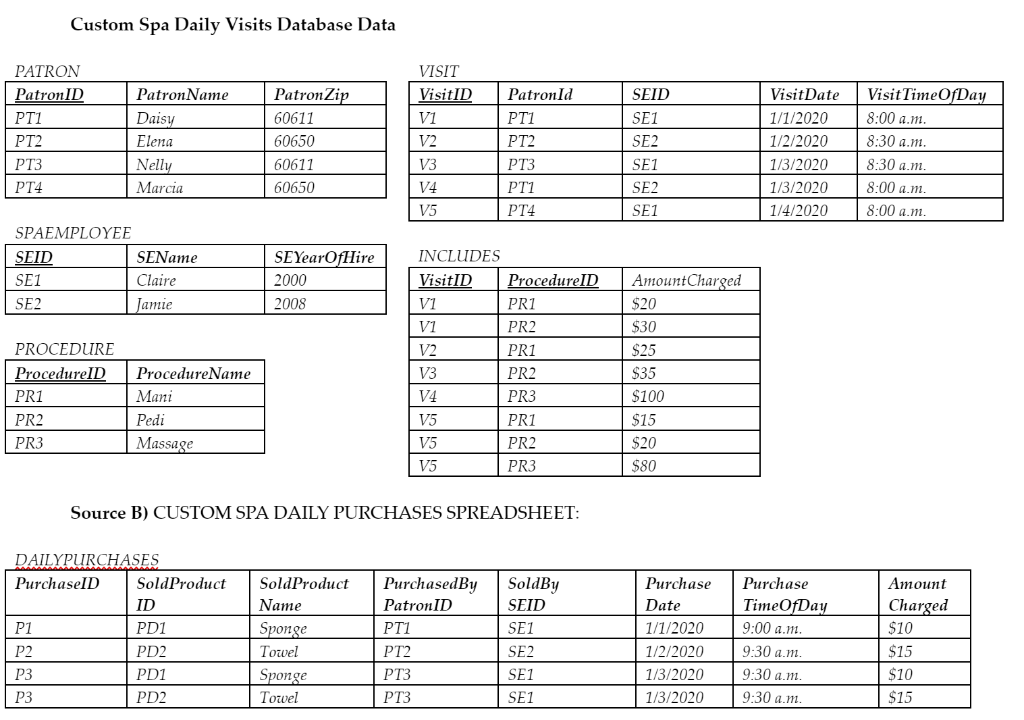 Solved Custom Spa Daily Visits Database Relational | Chegg.com