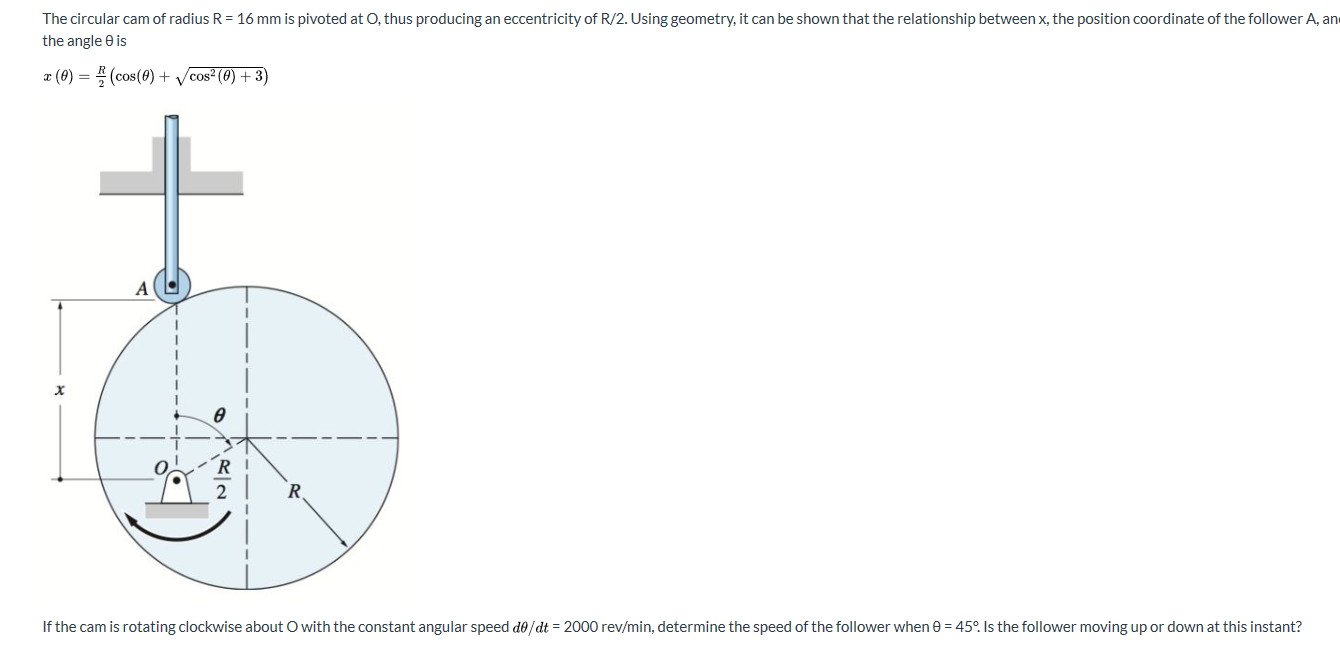 Solved The circular cam of radius R = 16 mm is pivoted at O, | Chegg.com