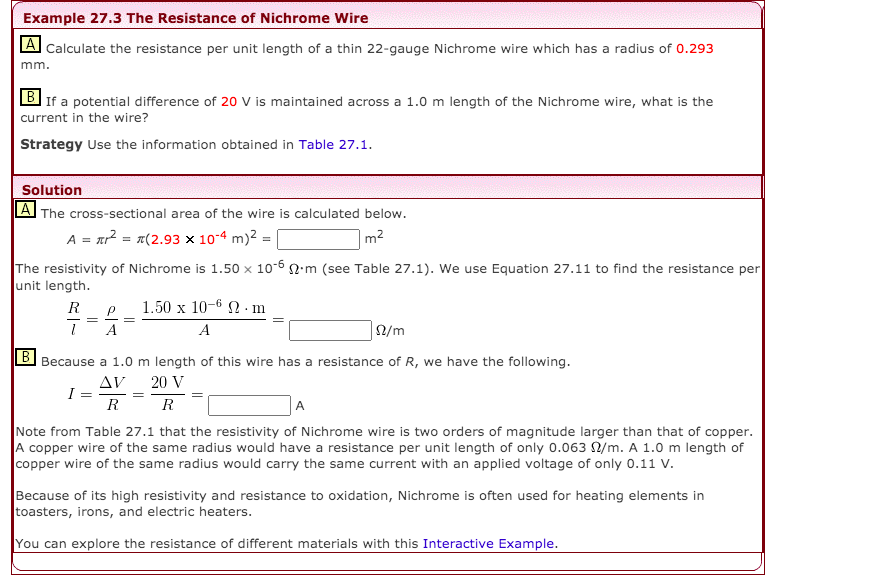 Solved Example 27.3 The Resistance of Nichrome Wire | Chegg.com