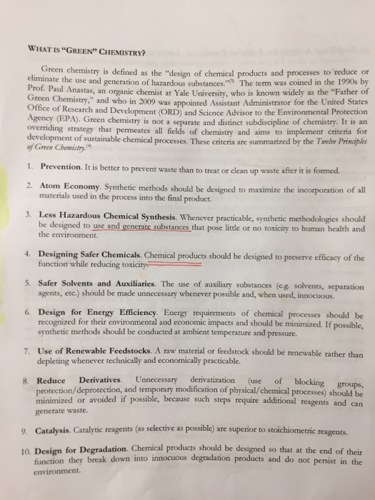 Solved With reference to the twelve principle of green | Chegg.com