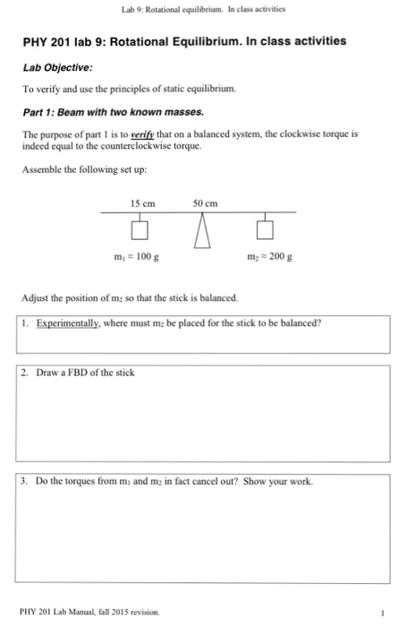 Solved Lab 9: Rotational equilibrium. In class activities | Chegg.com